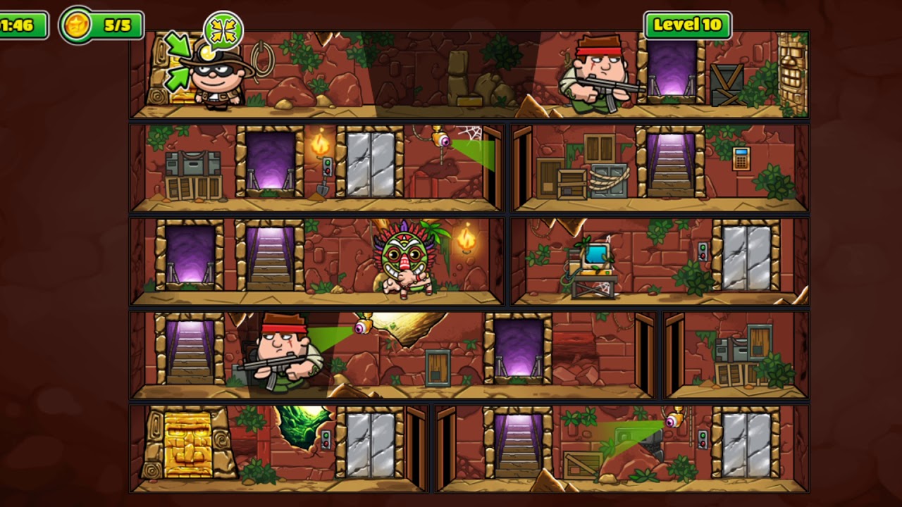 Bob the Robber 5. The Temple Adventure. Level 10. Collect all three ...