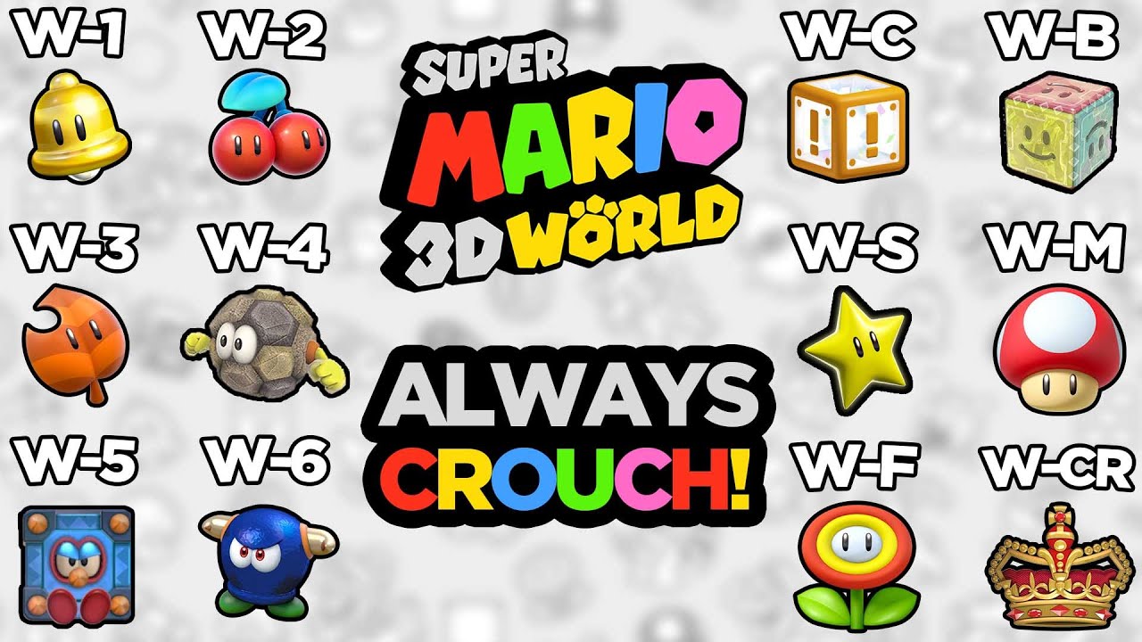 EVERY SUPER MARIO 3D WORLD LEVEL: Always Crouch Challenge! - YouTube