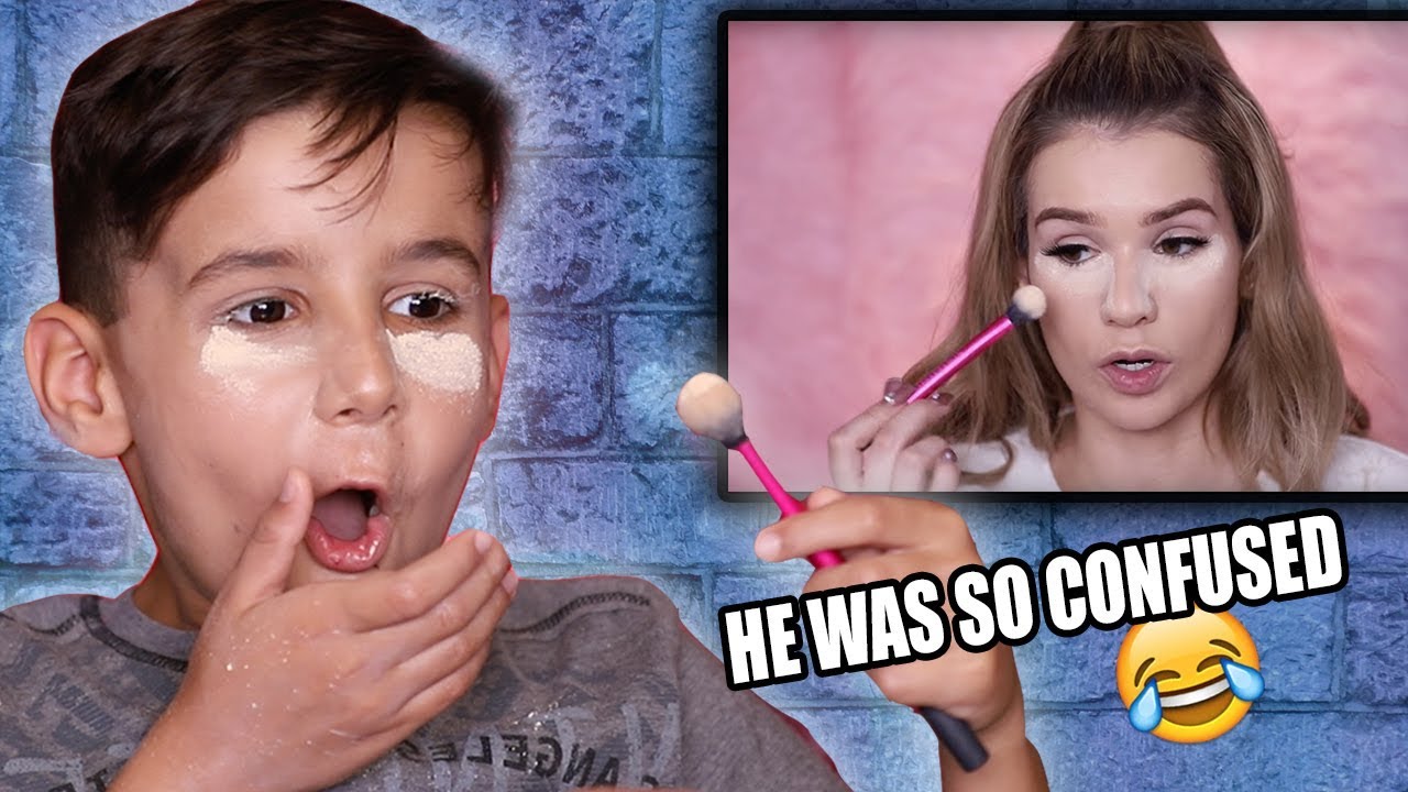 LITTLE BROTHER Tries to Follow My Makeup Tutorial! - YouTube