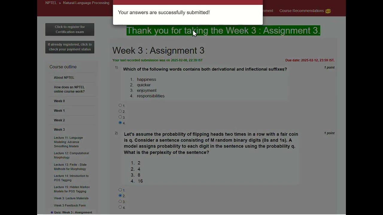 NPTEL Natural Language Processing Week 3 Assignment Solution January - April 2025 IIT Kharagpur ...