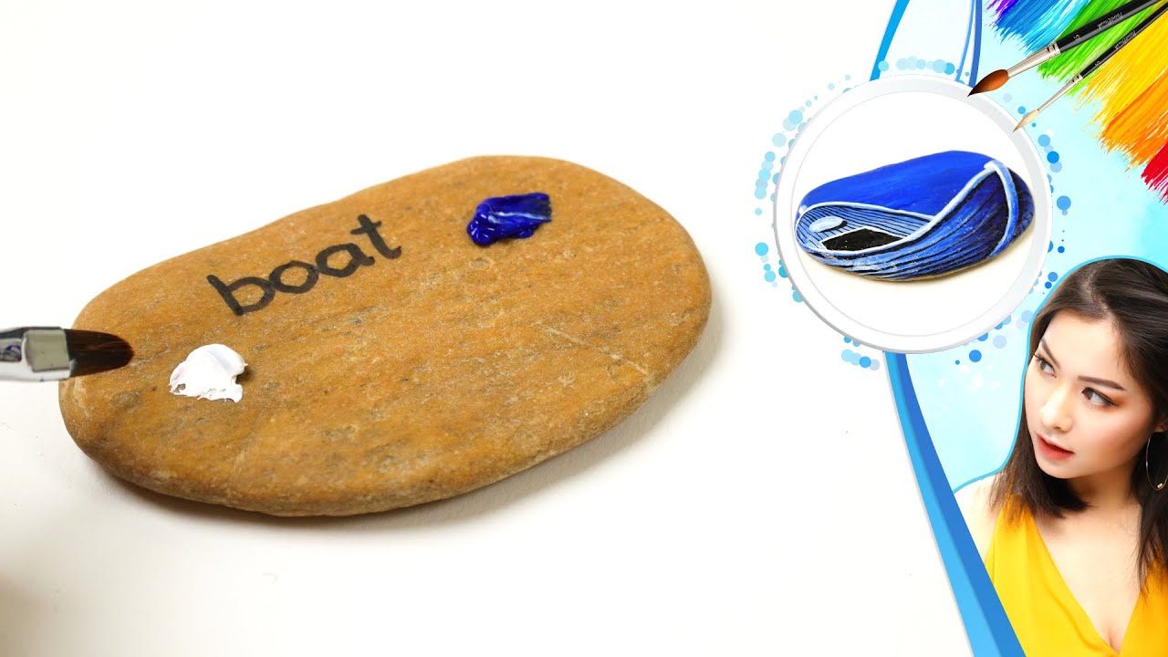 Rock painting ideas #105 / Draw the boat / Acrylic Painting - YouTube