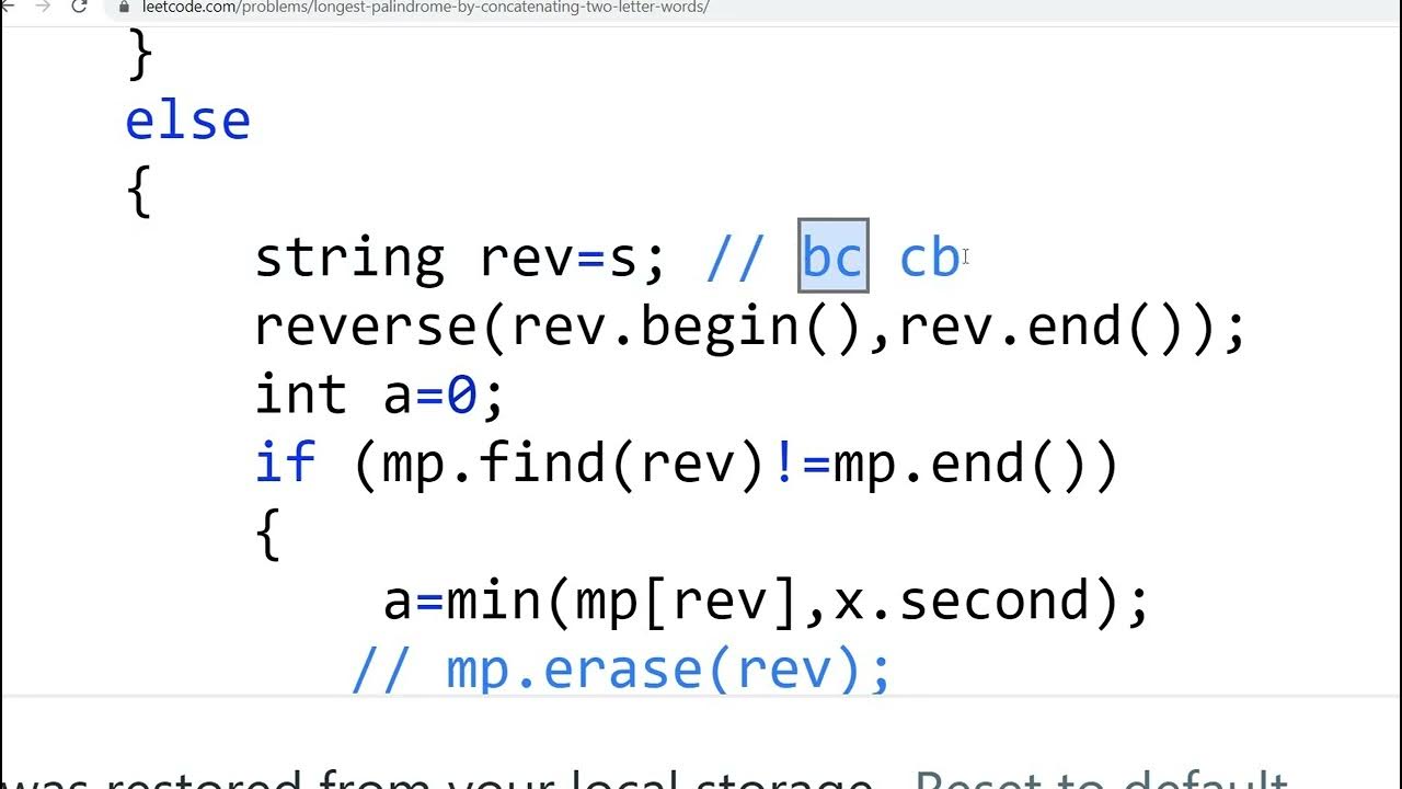 Longest Palindrome by Concatenating Two Letter Words - YouTube