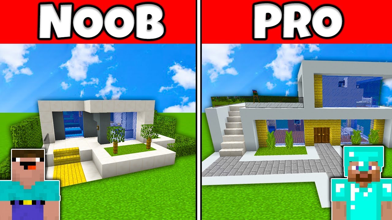 Minecraft NOOB vs PRO: NEW MODERN FAMILY HOUSE BUILD CHALLENGE - YouTube