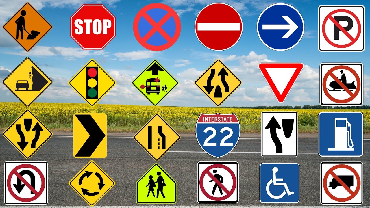 🚦 Traffic Signs for Driving Test: 🚗 200 US Road Signs 🛑 Part 1/5 - YouTube