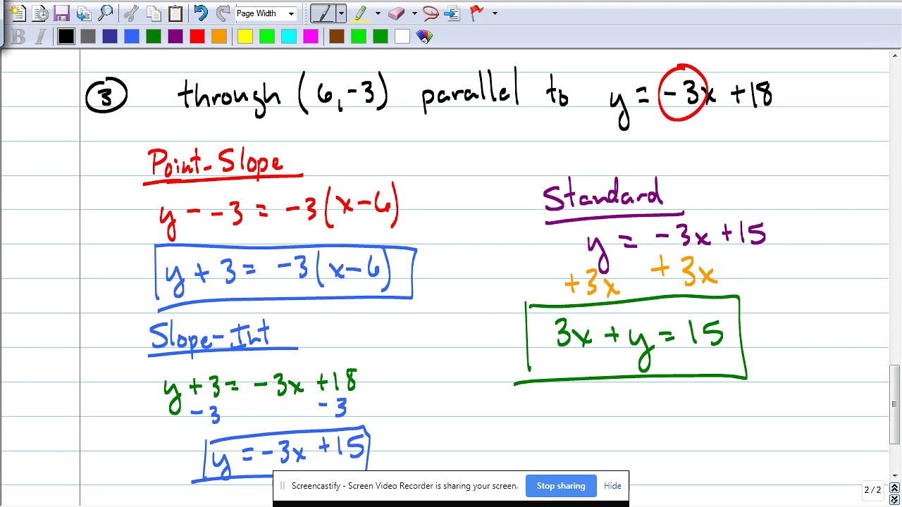 Algebra 2 SP2020---Point-Slope, Slope-Int, and Standard Forms of Linear ...