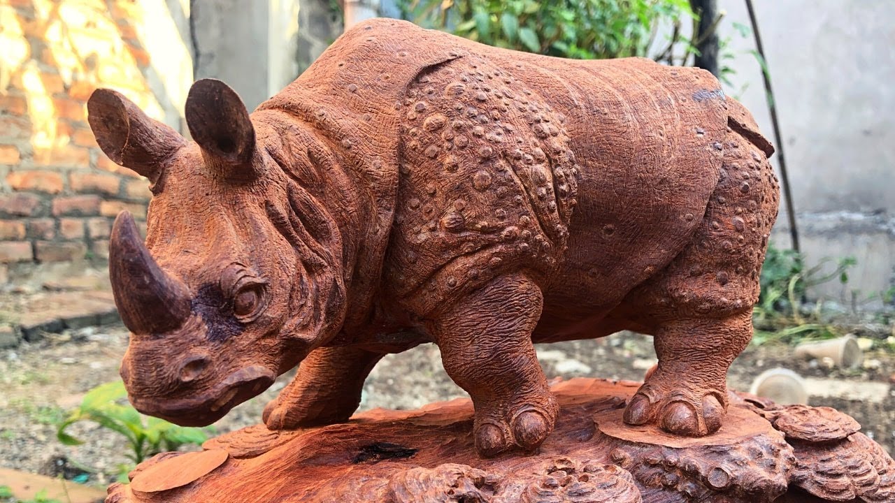 Wood Carving Rhino With Good Armor - Wood Carving Animals - YouTube