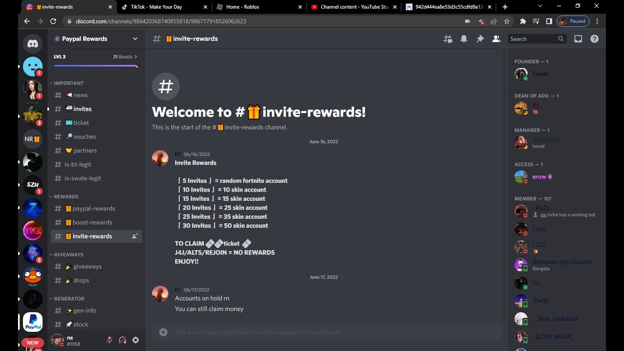 (FREE) Paypal Money Discord Rewards💰 Invites - YouTube