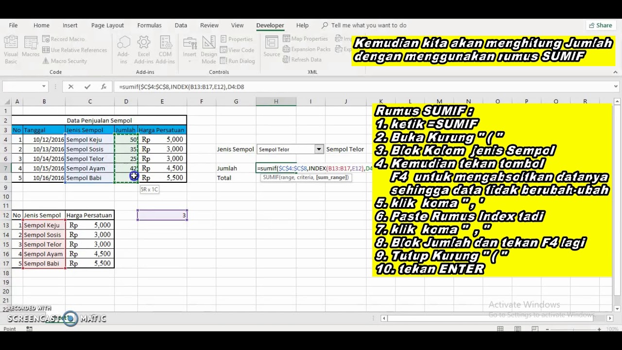 Tutorial Microsoft Excel COMBO BOX Dengan Rumus INDEX SUMIF VLOOKUP tutorial-microsoft-excel-combo-box-dengan-rumus-index-sumif-vlookup