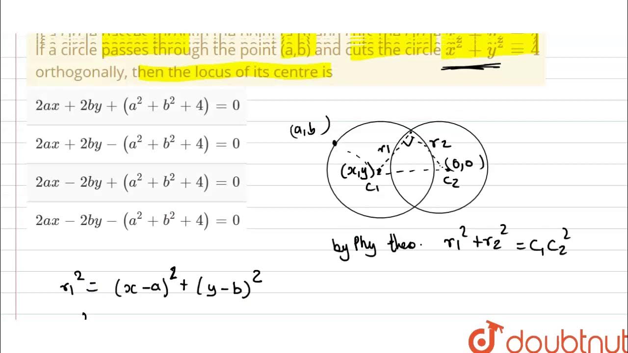 If a circle passes through the point (a,b) and cuts the circle `x^(2)+y^(2)=4` orthogonally ...