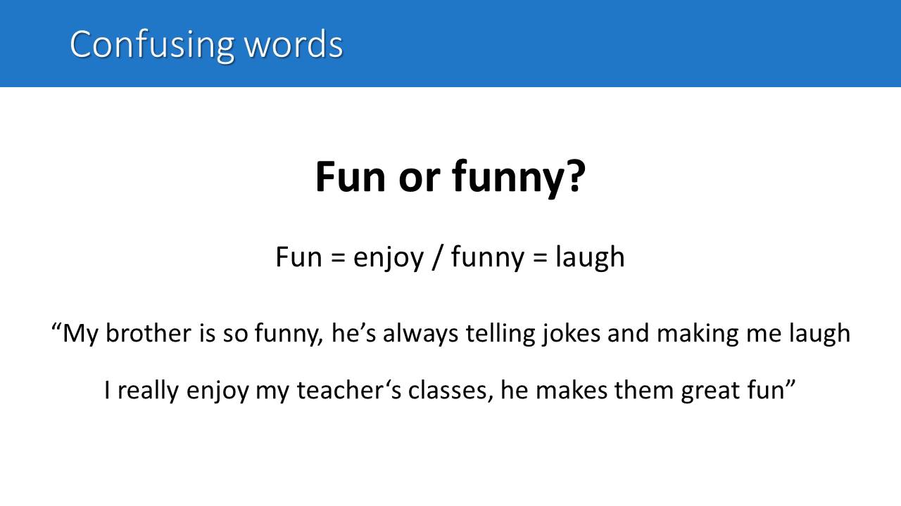 Cambridge School confusing words - 'fun' vs 'funny' - YouTube