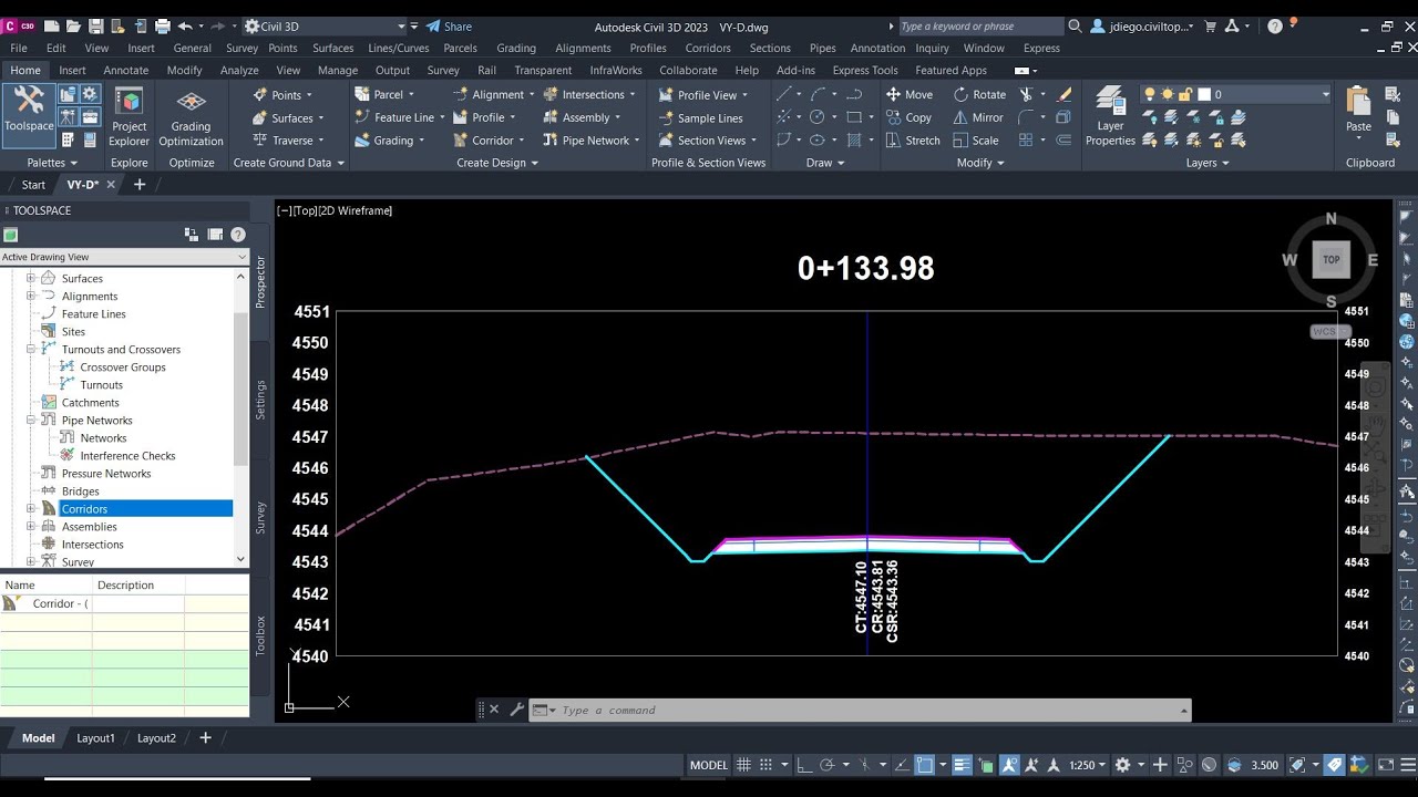 Etiqueta de Cotas Rasante, Subrasante y Terreno en Seccion Transversal ...
