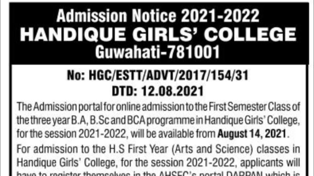 Handique Girls College Admission 2021-2022 | HS, BA, B.Sc, BCA ...