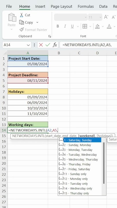 How to use the NETWORKDAYS.INTL function in Excel - YouTube