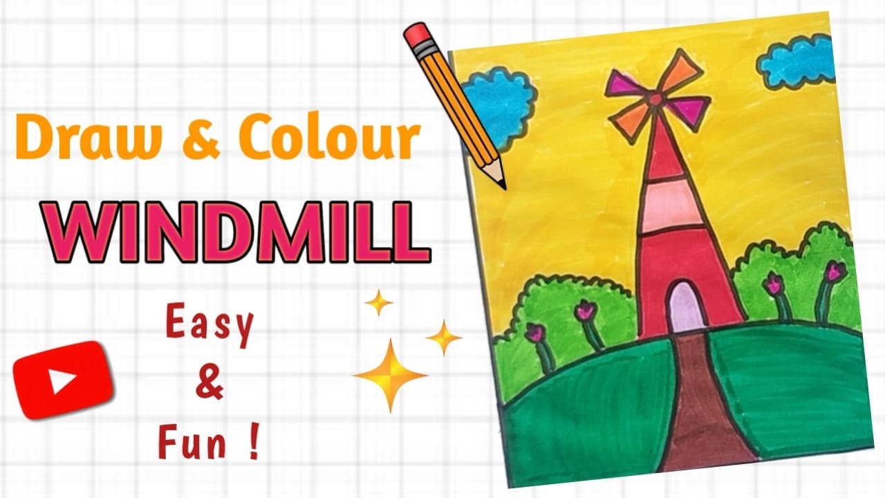 How to Draw a Cute Windmill for Kids and Toddlers 🌬️ | Easy Drawing ...
