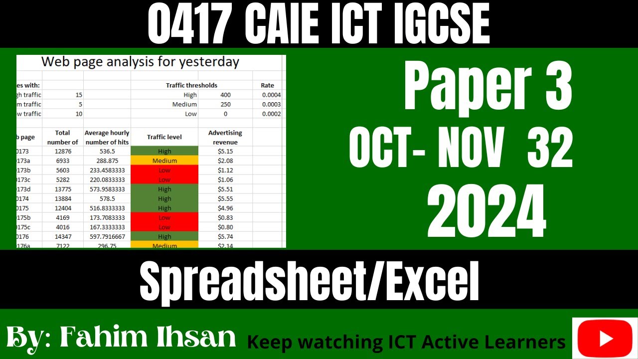 IGCSE ICT 0417 || P31 || 2024 || OCT - NOV || Spreadsheet - YouTube