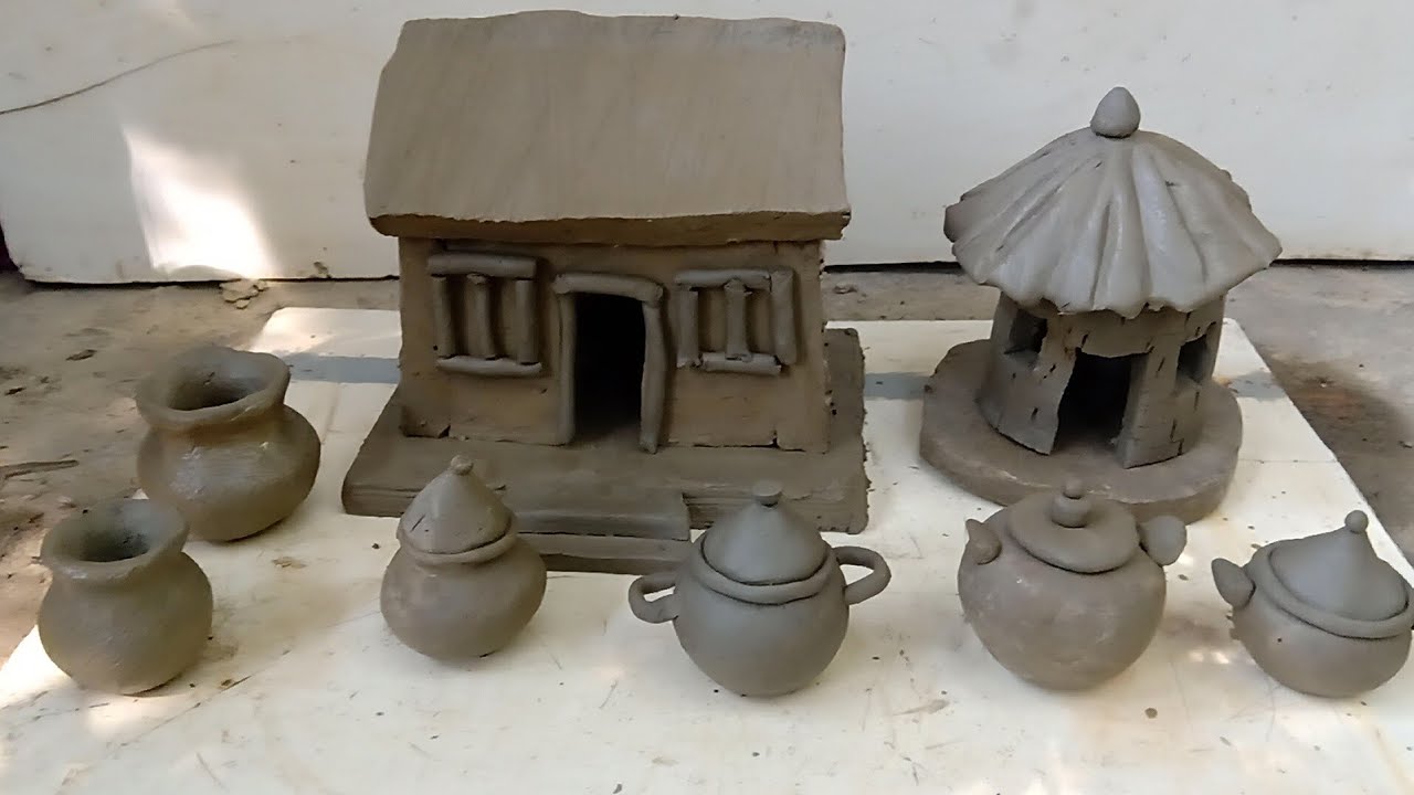 miniature clay house ।। diy Miniature clay kitchan set । village mini ...