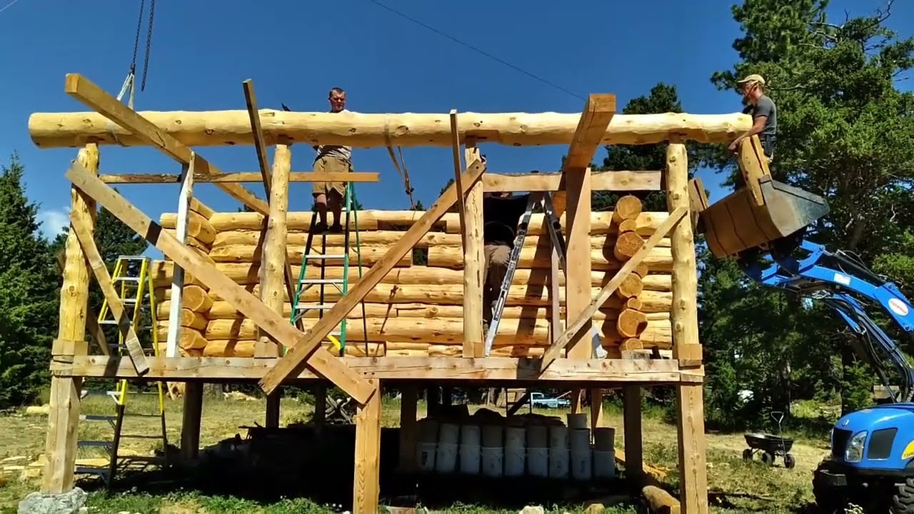 Full Scribe Log Cabin part 3 porch header - YouTube