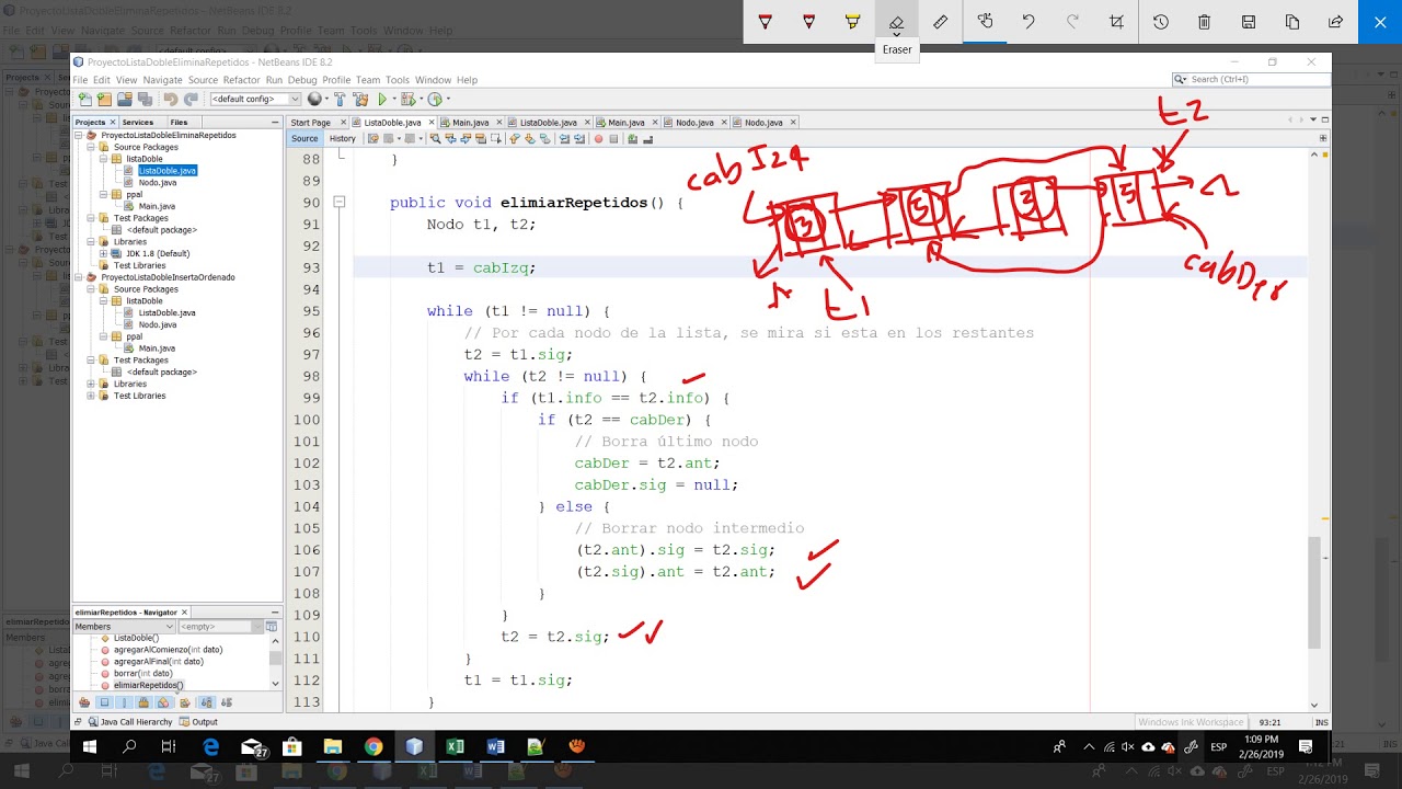 Elimina nodos repetidos en lista doble en Java - YouTube