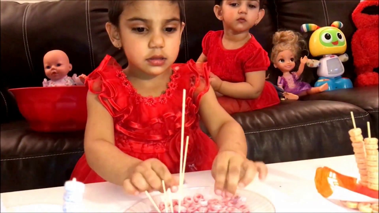 LEARNING COLORS from Rainbow cereal/CEREAL INSERTING AND THREADING FUN ...