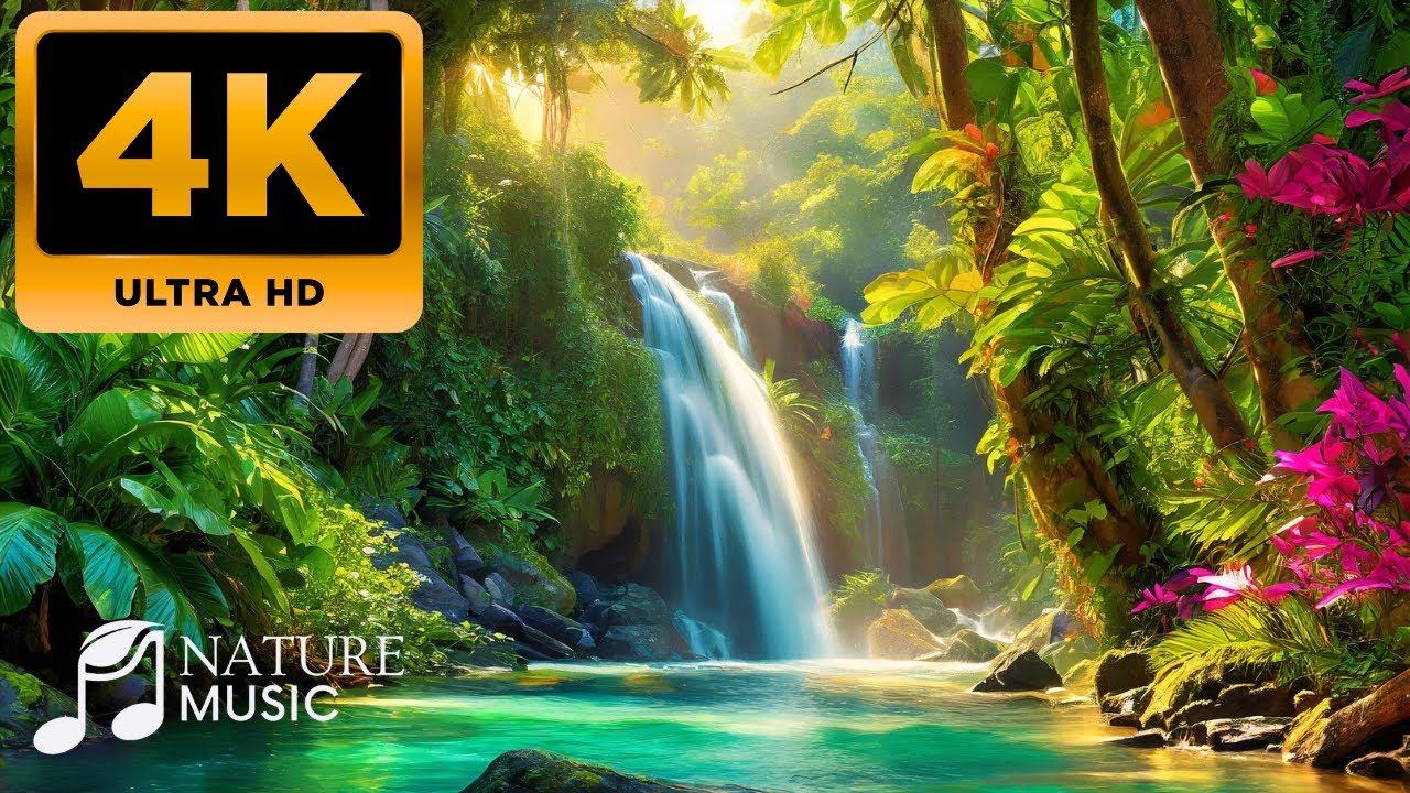 Nature With Music || Peaceful Waterfall || Relaxing Music || 4K Video ...
