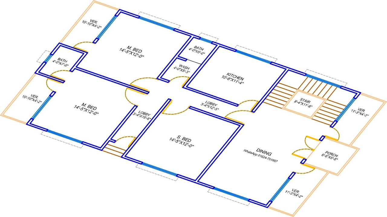HOUSE PLAN DESIGN | EP 276 | 1500 SQUARE FEET 3 BEDROOMS / 3 BHK HOUSE ...