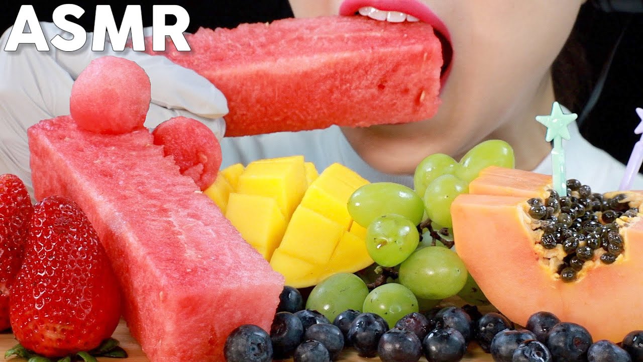 ASMR Fruit Platter Eating Sounds | JUICY | 과즙팡팡 과일 먹방 | MINEE EATS ...