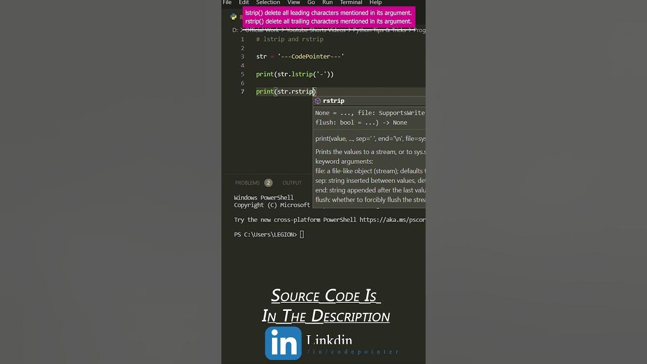 #80 lstrip and rstrip - Python Tips & Tricks | #CodePointer #Shorts 🔥 ...