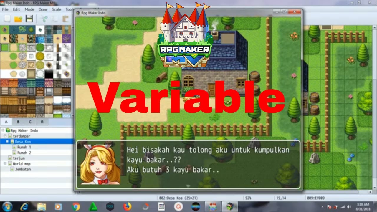 #Variable | untuk pembuatan quest atau puzzle | cara membuat game rpg android | rpg maker MV ...
