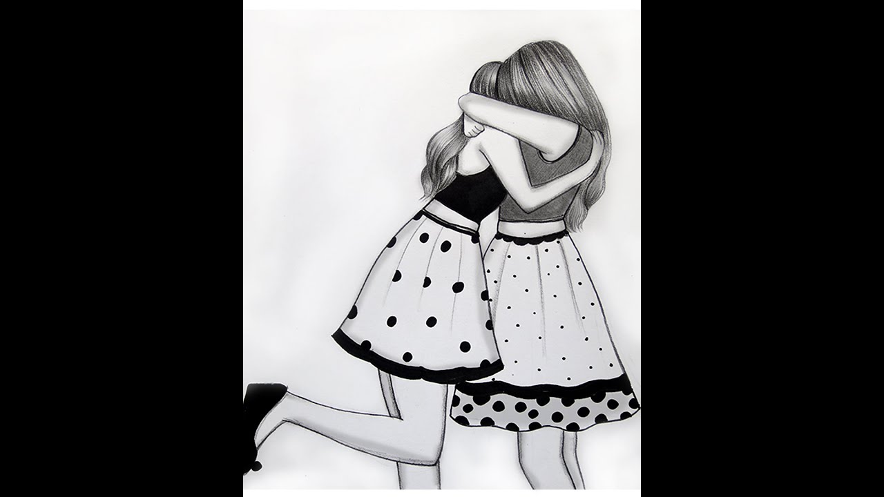 Best friends pencil Sketch Tutorial || How To Draw Two Friends Hugging ...