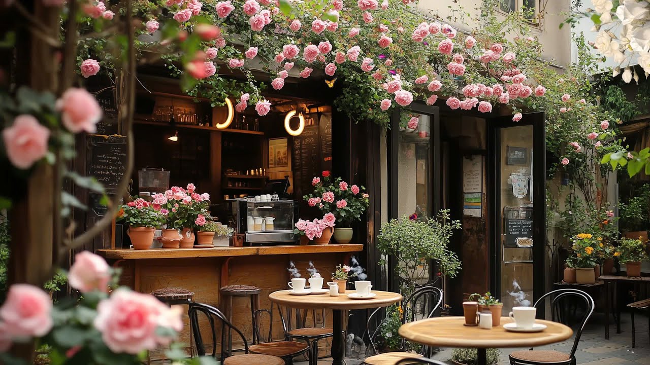 Tranquil Morning Spring at Cozy Spring Coffee Shop Ambience with ...
