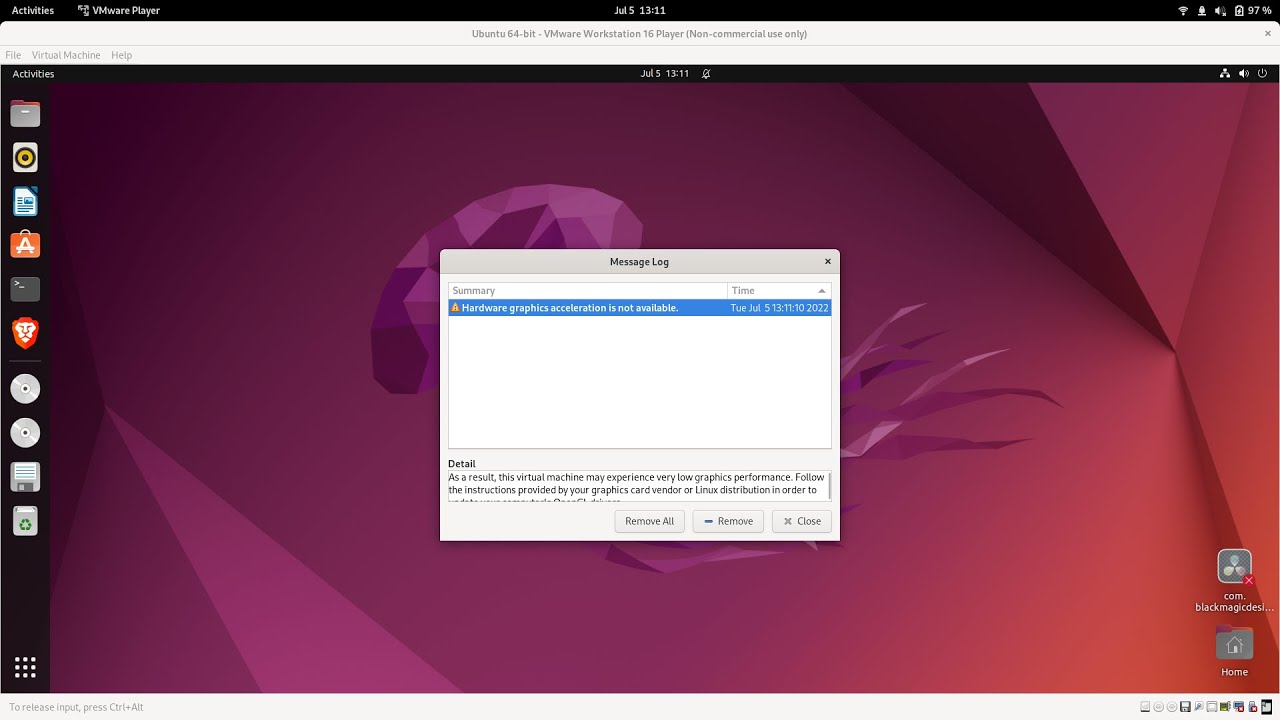 Hardware Graphics Acceleration And No 3d Support Errors On Linux While Running Vmware Machine