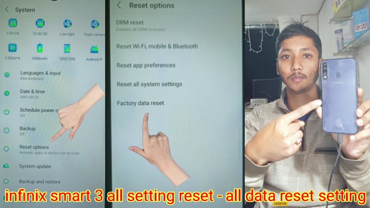 infinix smart 3 - reset all settings//all, data reset. Setting ...