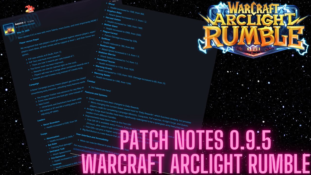 NEW PATCH NOTES ARE HERE!!! 0.9.5 WARCRAFT ARCLIGHT RUMBLE - YouTube