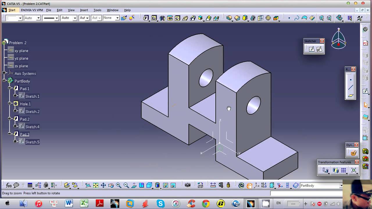 CATIA | Part Design & Sketcher Exercise | *B* LESSON 2 (Part 2) - YouTube