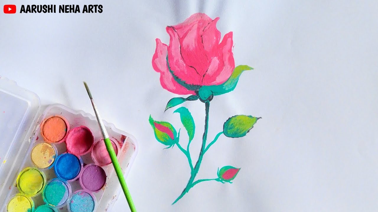 Rose Flower painting || Easy rose flower painting step by step for ...