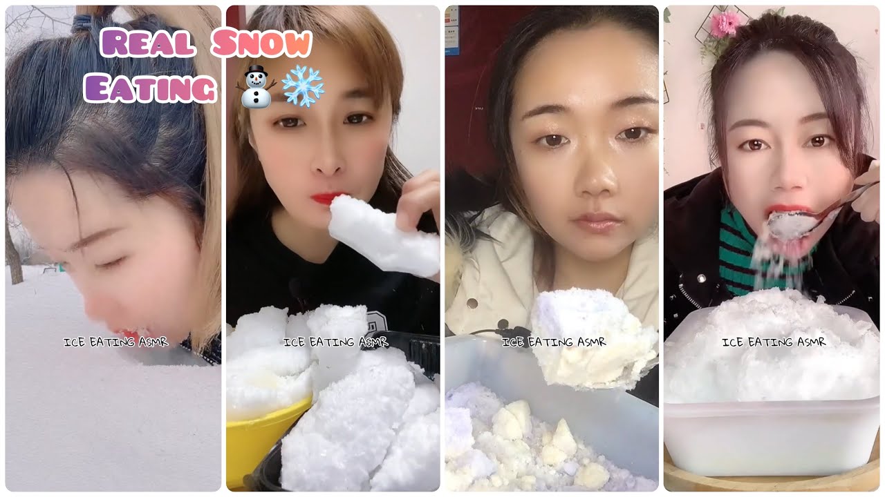 [ASMR] REAL SNOW EATING ️☃️ & DRY ICE EATING 🤍 & FREEZER FROST ...