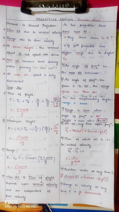 Projectile motion | Motion in 2D | Formula sheet | NEET Physics - YouTube