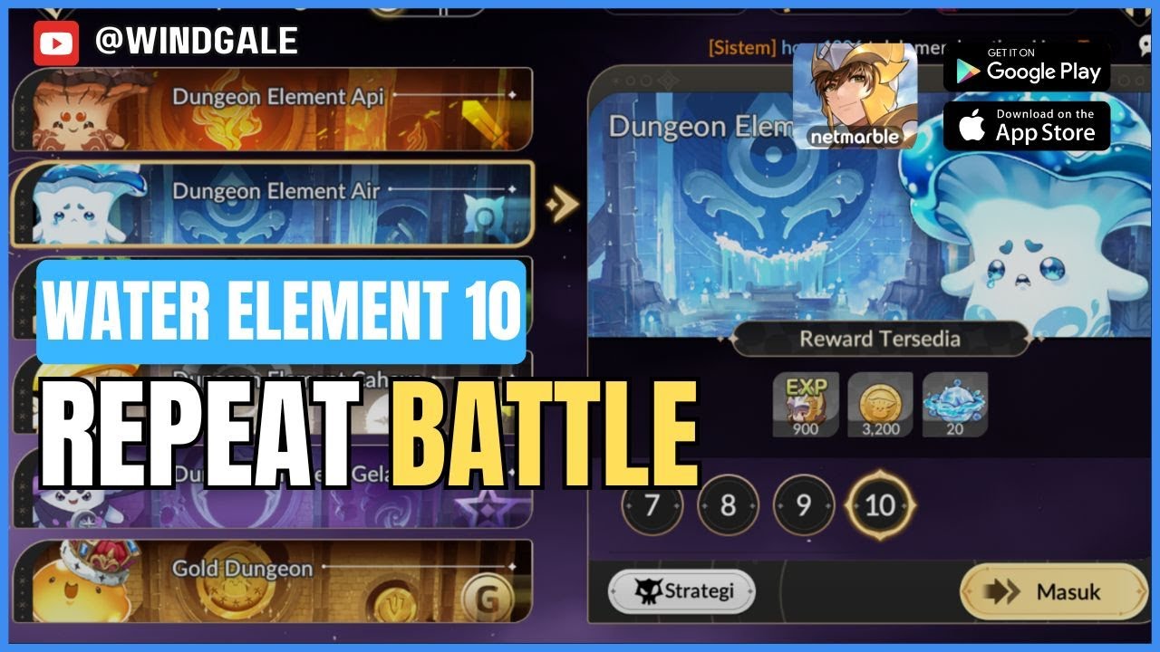 POWER UP DUNGEON WATER ELEMENT 10 REPEAT BATTLE | SEVEN KNIGHT REBIRTH ...