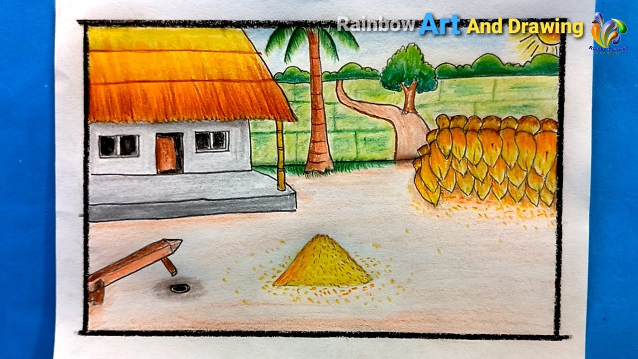 Nobanno Utshab Scenery Drawing | হেমন্তকালের দৃশ্য | हेमन्तका दृश्य ...