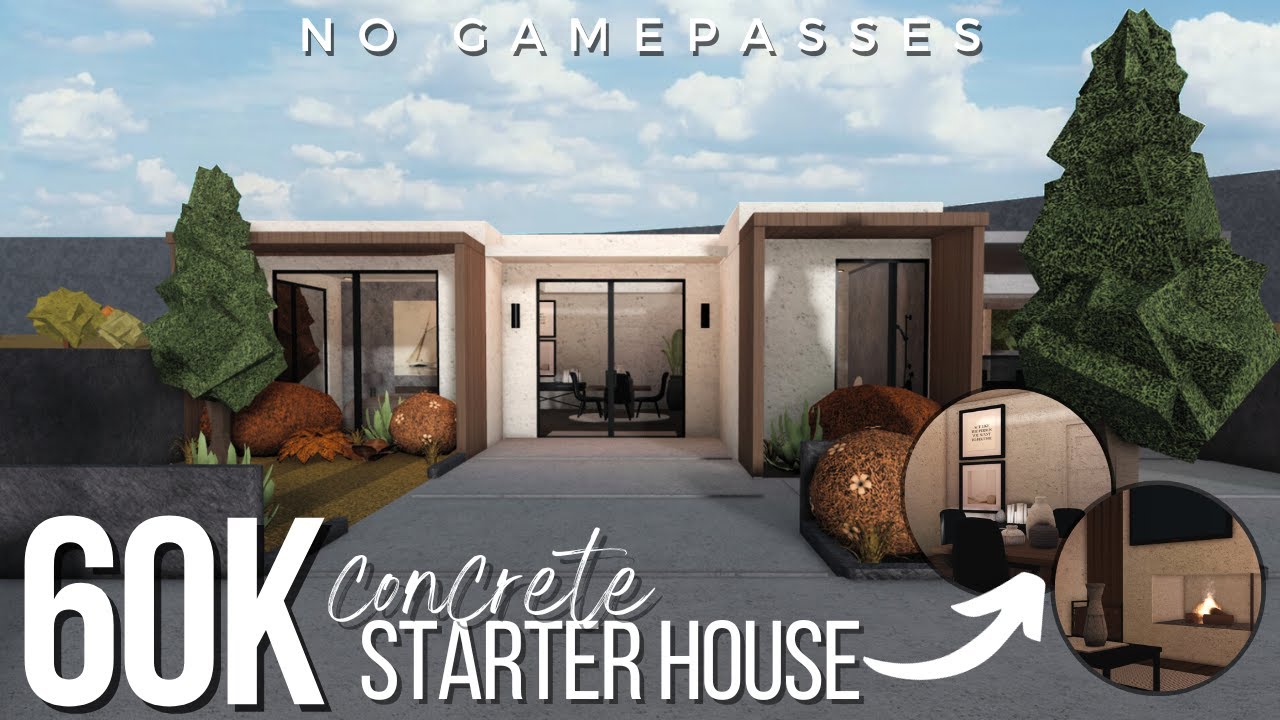 BLOXBURG | NO GAMEPASS Concrete Starter House | 60k | Speedbuild - YouTube