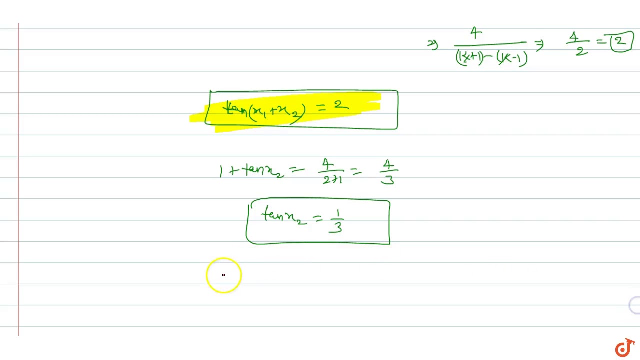 if `(1+k)tan^2x-4tanx-1+k=0` has real roots `tanx_1` and `tanx_2` then ...