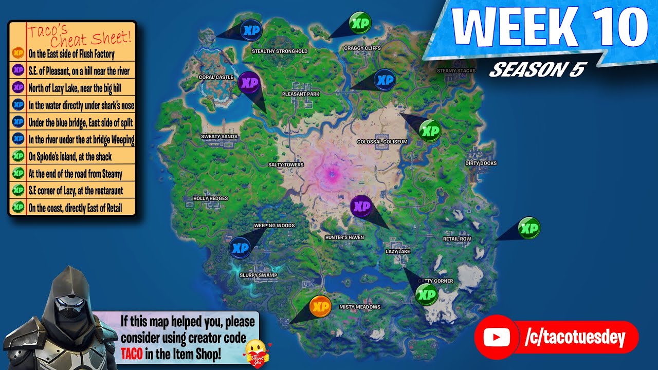 Week 10 XP Coin Locations!! (Free downloadable hi-res Map) 🌕 Season 5 ...