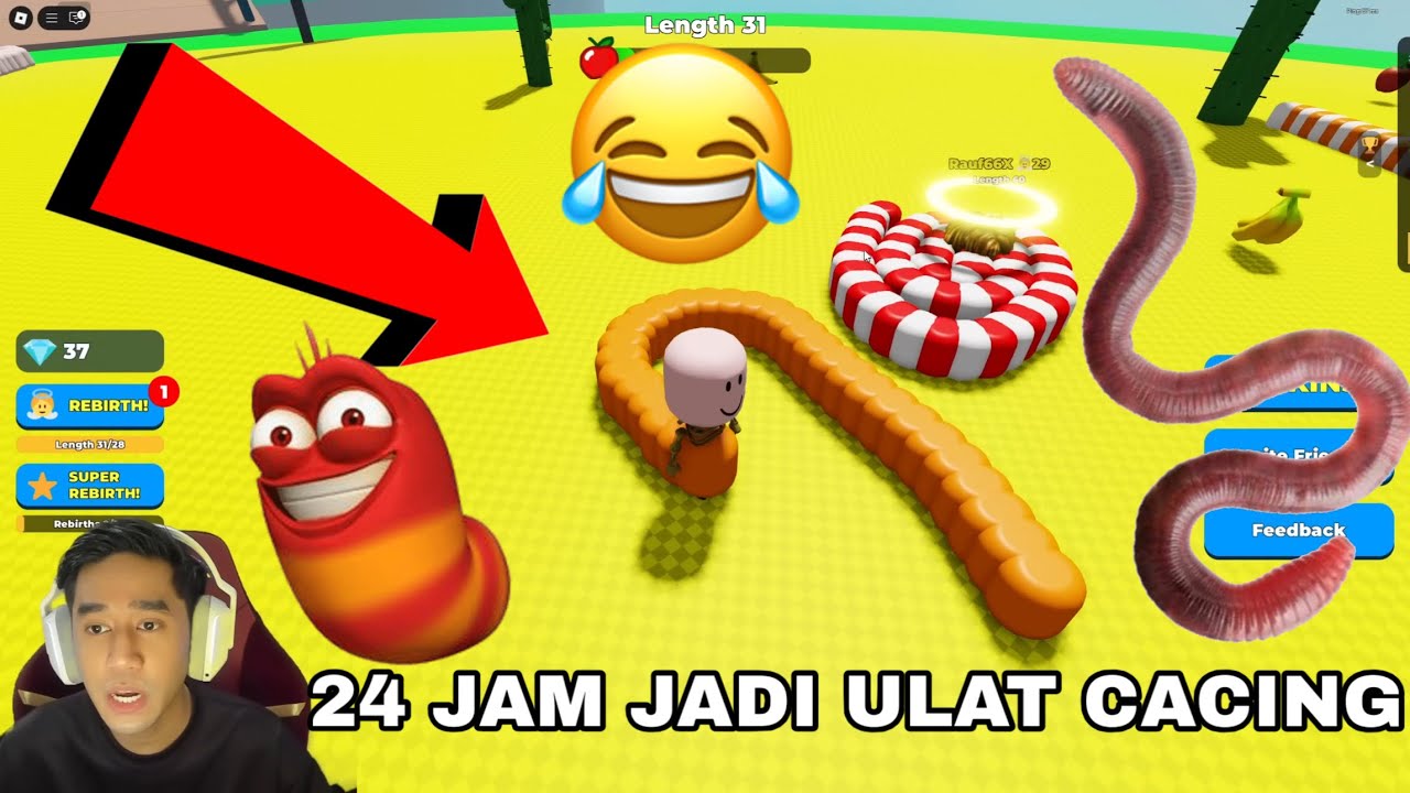24 JAM JADI WORM ULAT CACING 😂 AKU MAIN WORMFACE ROBLOX 🐛 - YouTube