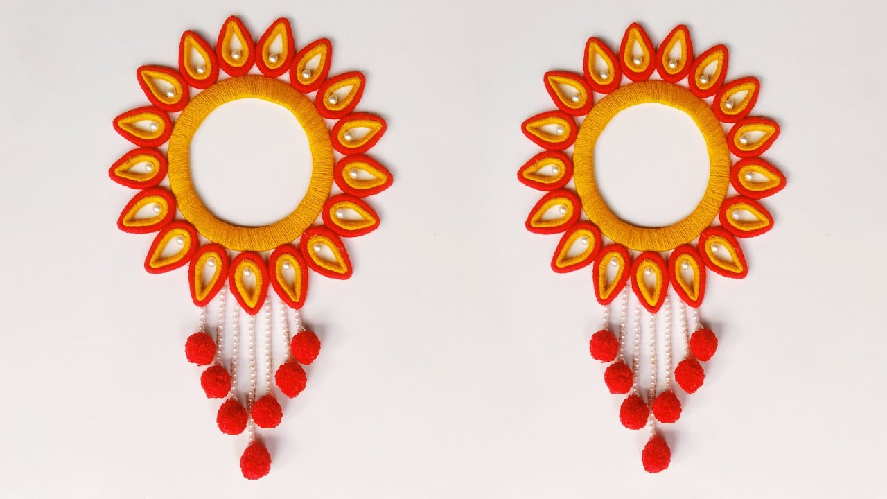 DIY Easy Woolen Flower Wall Hanging ! Woolen Thread Wall Hanging Craft ...