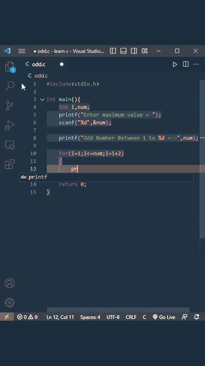 27 Print Odd Number In Cprogramming Coding Codewithharry Codehacker 1280 Code Shorts Youtube 
