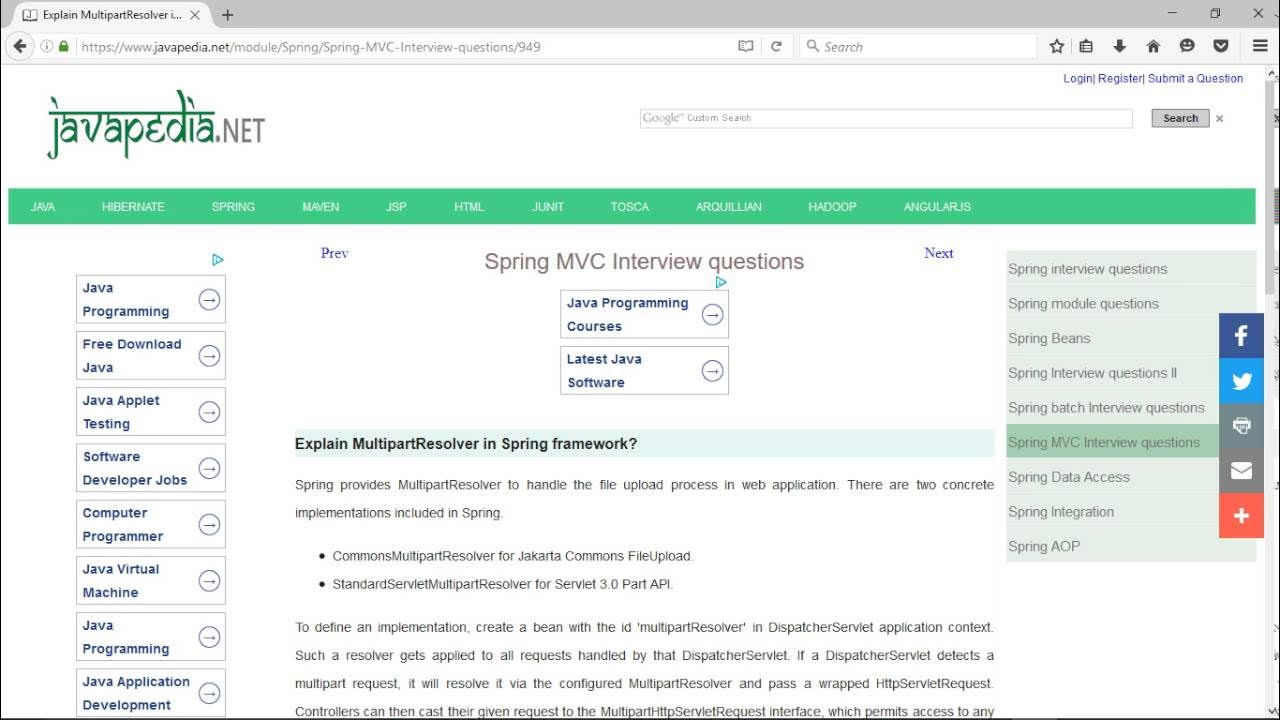 Explain MultipartResolver in Spring framework. | javapedia.net - YouTube