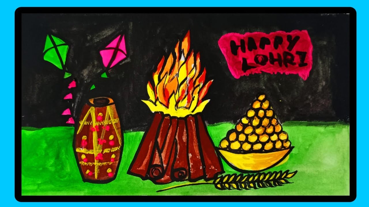 lohri drawing || Lohri festival easy drawing || Happy Lohri || Punjabi ...