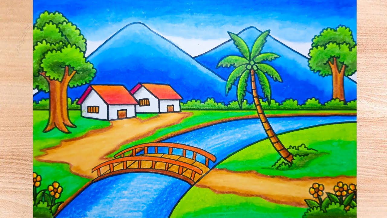 How to Draw a Peaceful Countryside Scenery | A Calming Scenery with a ...
