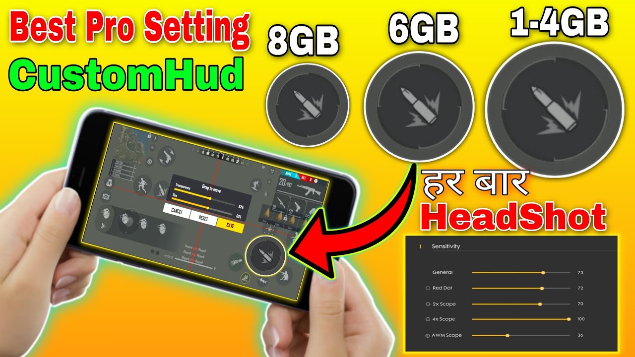Best Pro Setting & CustomHud For Always Headshot | Best Fire Button ...