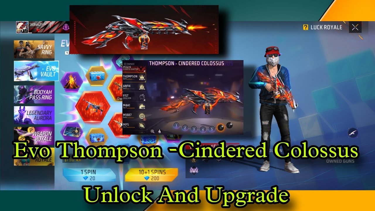 Evo Thompson -Cindered Colossus Unlock And Upgrade Max || Free Fire Max ...